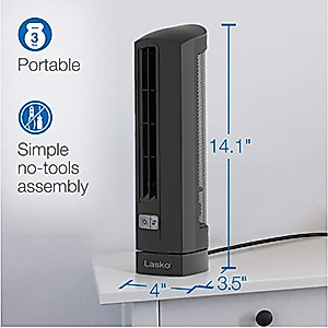Lasko Air Stik Oscillating Tabletop Fan, Ultra-Slim Design, 2 Quiet Speeds, for Bedroom, Dorm Rooms, Office, 14", Black, T14200