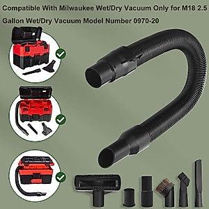 14-37-0016 Hose Assembly/Universal Vacumn Hose Adapter Kit Compatible With Milwaukee Wet/Dry Vacuum, Only for M18 2.5 Gallon Wet/Dry Vacuum Model Number 0970-20 Stretchable
