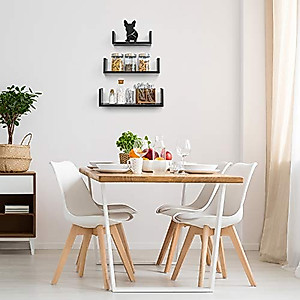 Americanflat Black Floating Shelves - Set of 3 - U Shaped Wall Mounted Display Ledges for Bedroom, Living Room, Bathroom, Kitchen, and Office