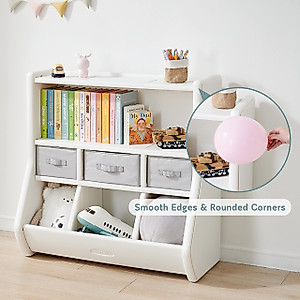 The Montessori Toy Storage Organizer by Fortella, with Bookshelf, Display Shelf, 3 Large Bins, and 3 Removable Drawers, Made of BPA and Formaldehyde FREE HDPE, Safe and Modern Toy Box Cabinet for Kids