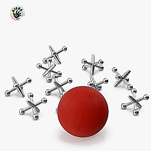 Kicko Metal Jacks Set - 12 Sets per Order - Metallic Jacks and Bouncy Ball Set - for Party Favors, Game Prizes, Kids' Activities, Loot Bag Fillers, Halloween, Easter, Birthday Parties