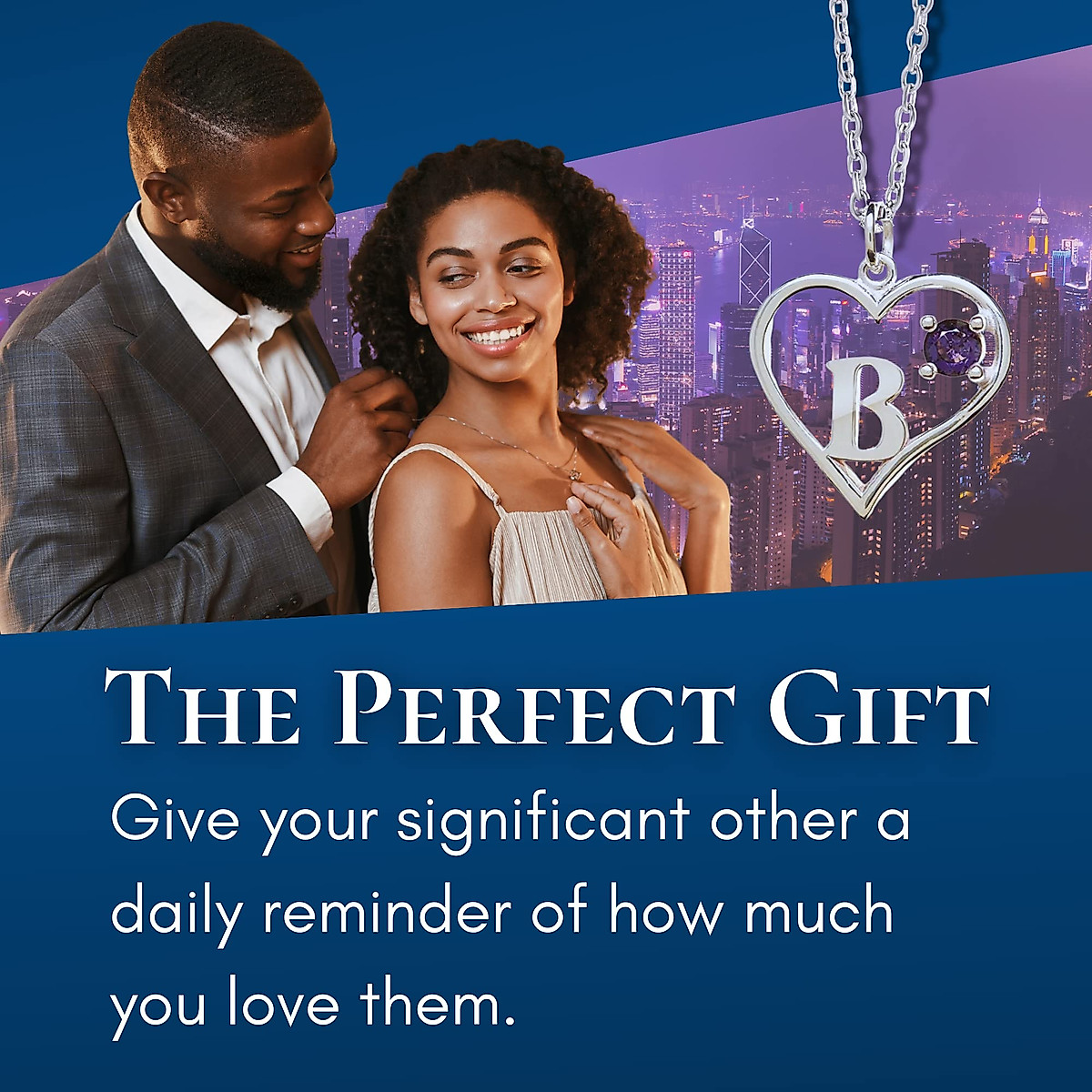 Arbach’s Icy Jewelry - Sterling Silver Box Chain Personalized Birthstone Pendant Statement Necklace - Heart & Letter (B)