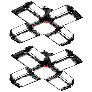 Rafow 200W LED Garage Lights 2 Pack - 20000LM 6500K Deformable Ceiling Lighting Fixture with 12 Adjustable Panels - E26/E27 Bay Light for Garage, Basement, Shop, Workshop, Warehouse