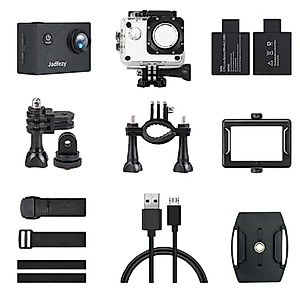 Jadfezy Action Camera FHD 1080P 12MP, 98FT/30M Underwater Waterproof Camera with 2 Batteries, Wide Angle Sports Camera with Accessories Kit Suitable for Helmet, Bicycle, etc. (FHD 1080P)