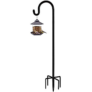 Artibear Adjustable Outdoor Shepherd Hook Stand with 5 Prong Base, 108 Inches Tall 3/5 in Thick, Shiny Black (1 Packs)