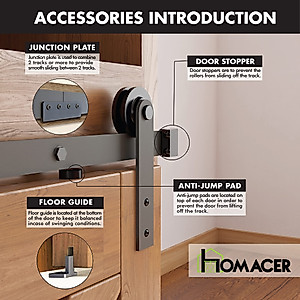 Homacer Mini Black Rustic Non-Bypass Sliding Barn Door Hardware Kit, for Two/Double Doors, 60-inch Long Flat Track, Straight Design Roller, Cabinet TV Stand Console Use…