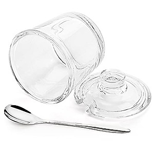 ZEAYEA Set of 2 Clear Glass Sugar Bowl, 6 Ounce Seasoning Box Condiment Pots with Spoon and Lid, Sugar Spice Salt Canister for Home Kitchen, Coffee Bar, Restaurant