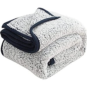 EMME Fuzzy Fleece Throw Blanket 50"x60" Throw Size Ultra Soft Warm Sherpa Blanket Microfiber Cozy Blanket for Couch Sofa Lightweight Fuzzy Thick Reversible Couch Blanket (Navy, 50"x60")