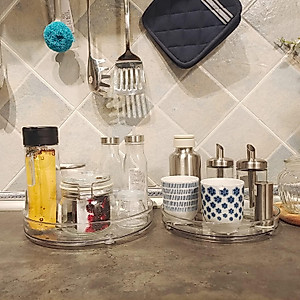 Lazy Susan Organizer Clear Lazy Susan Turntable for Cabinet Pantry Fridge Lazy Susan Spice Rack Plastic 2 Pack (9 inch & 10 inch)