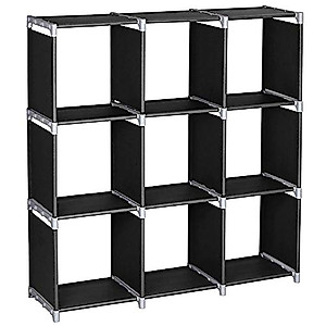 Realremhai Storage Shelf Black Assembled 3 Tiers 9 Compartments