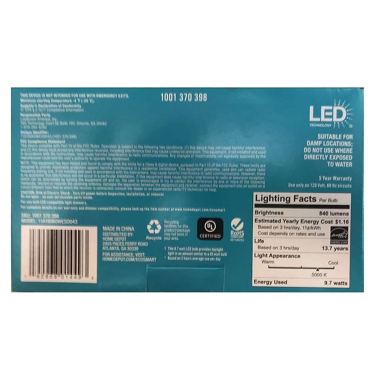 Led technology EcoSmart 60W Equivalent Daylight A19 Energy Star, Dimmable LED Light Bulb (16 Pack)