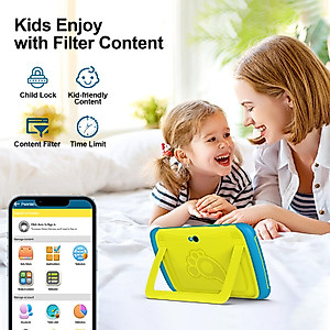 PRITOM 8 inch Kids Tablet, Android 13, 4GB RAM, 64GB ROM,Parental Control, Kids app, Quad Core Processor, 1280 * 800HD IPS Screen, Dual Camera, 2.4G&5G Wifi6, with Durable Stand(Yellow)