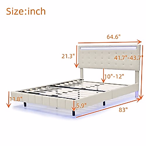 CJLMN Upholstered Floating Bed, Queen Size Wooden Platform Bed Frame, Upholstered Floating LED Bed with LED Lights and USB Charging, Kids Adults Bedroom Furniture (Beige LED Floating Bed)