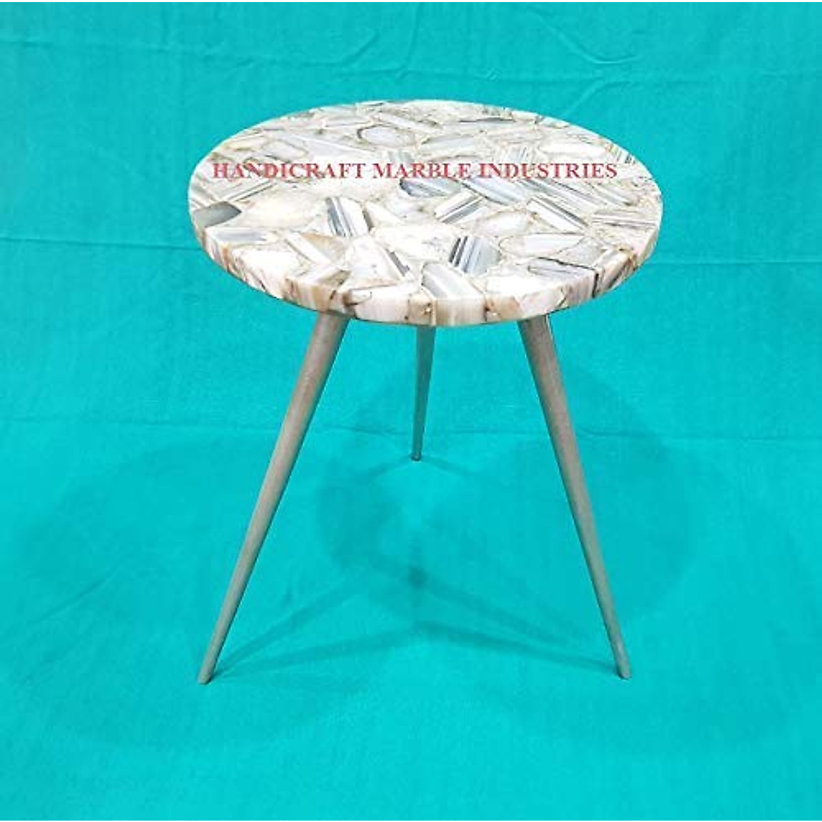 Agate Coffee Table with Metal Base, 24" Inch Round (Customize Sizes) Natural Grey White Brown Agate Table, Stone Coffee Table, Agate Table Top, Agate Round Coffee Table