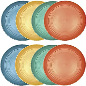 Vokop 8 Pack Wheat Straw Dinner Plates,Unbreakable Reusable Deep Plate Set-Dishwasher & Microwave Safe,Perfect for Dinner Dishes,Healthy for Kids Children & Adult-Round, 4pcs 10in & 4pcs 8in