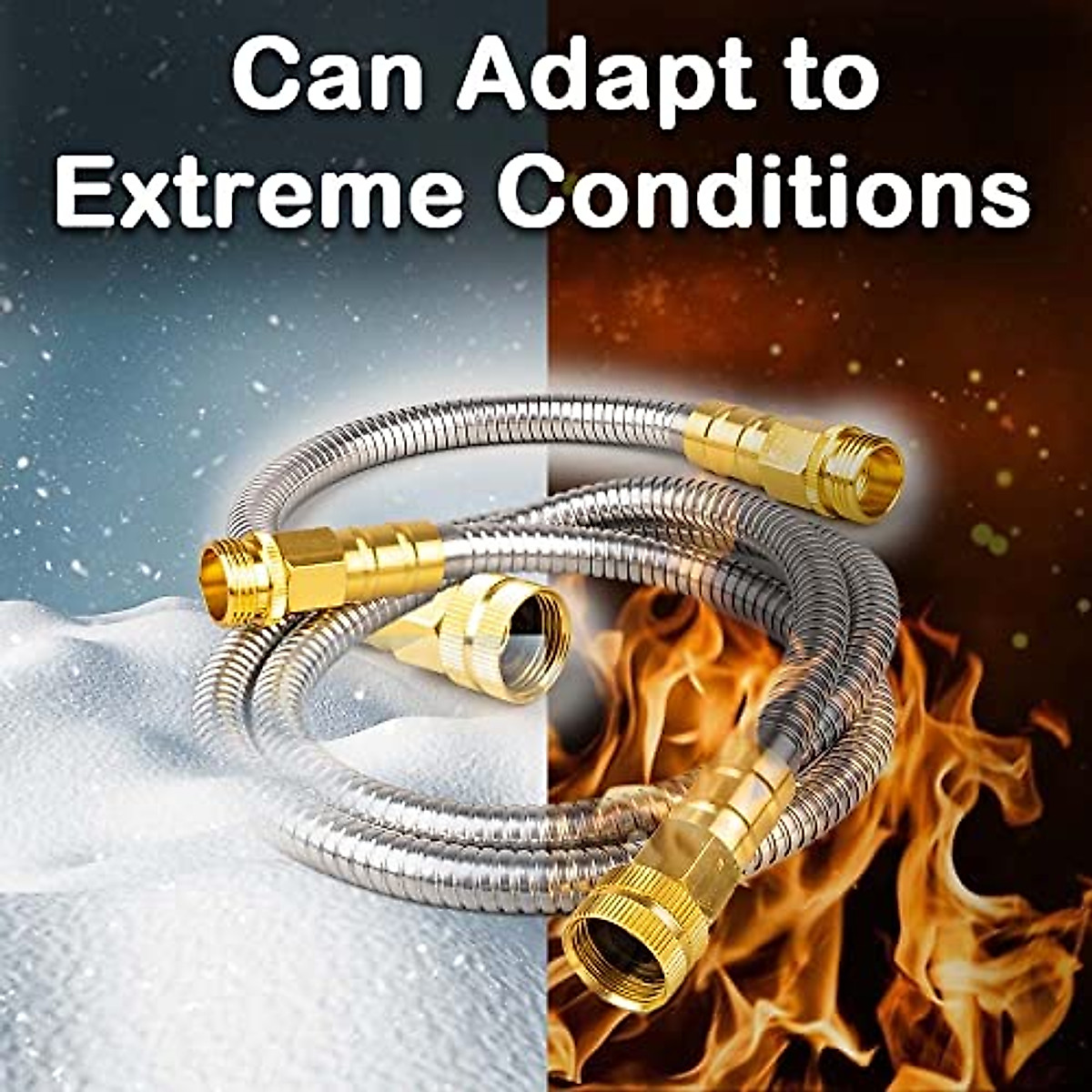 FangFarm 304 Stainless Steel Metal Garden Hose with Brass Fittings, Heavy Duty Water Hose, Kink Free and Flexible, Crush Resistant, Puncture Resistant (stainless steel hose, 3FT)