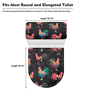 Tomeusey Toilet Lid Cover Set of 2 Pack,Rooster Print Durable Toilet Lid Seat Cover with Elastic Edges,for Home Toilet Tank Lid Cover,Easy to Install