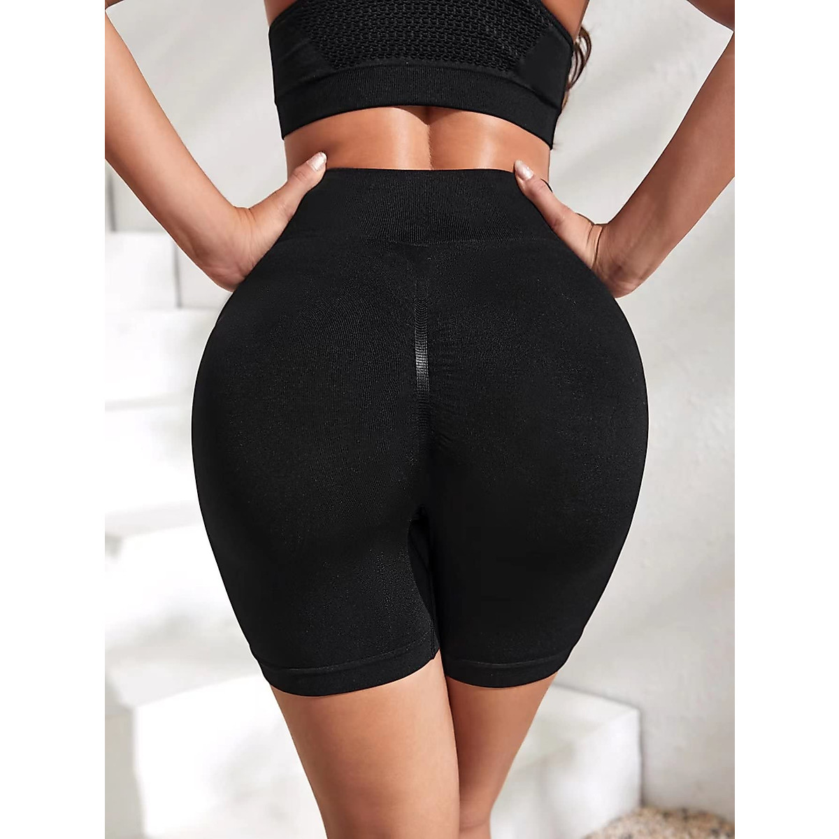 X-SNOW FALCON Women Gym Workout Seamless Shorts High Waisted Biker Scrunch Butt Booty Athletic Yoga Shorts Black