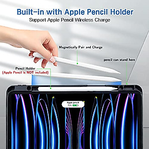 Zonefoker for New iPad Pro 12.9 Case 6th/5th/4th/3rd Generation 2022/2021/2020/2018, 12.9 inch ipad Pro Leather Folio Cover with Pencil Holder, Multi-Angle Viewing Stand, Auto Wake/Sleep, Marble Blue