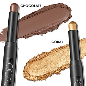 FOCALLURE 2 Pcs Cream Eyeshadow Stick,Brightener Eyeshadow Pencil Crayon,Highlighter Eye Shadow Stick Sets with Crease-proof Formula,Long Lasting Waterproof Eye Shadow Make Up,Fancy Tabac