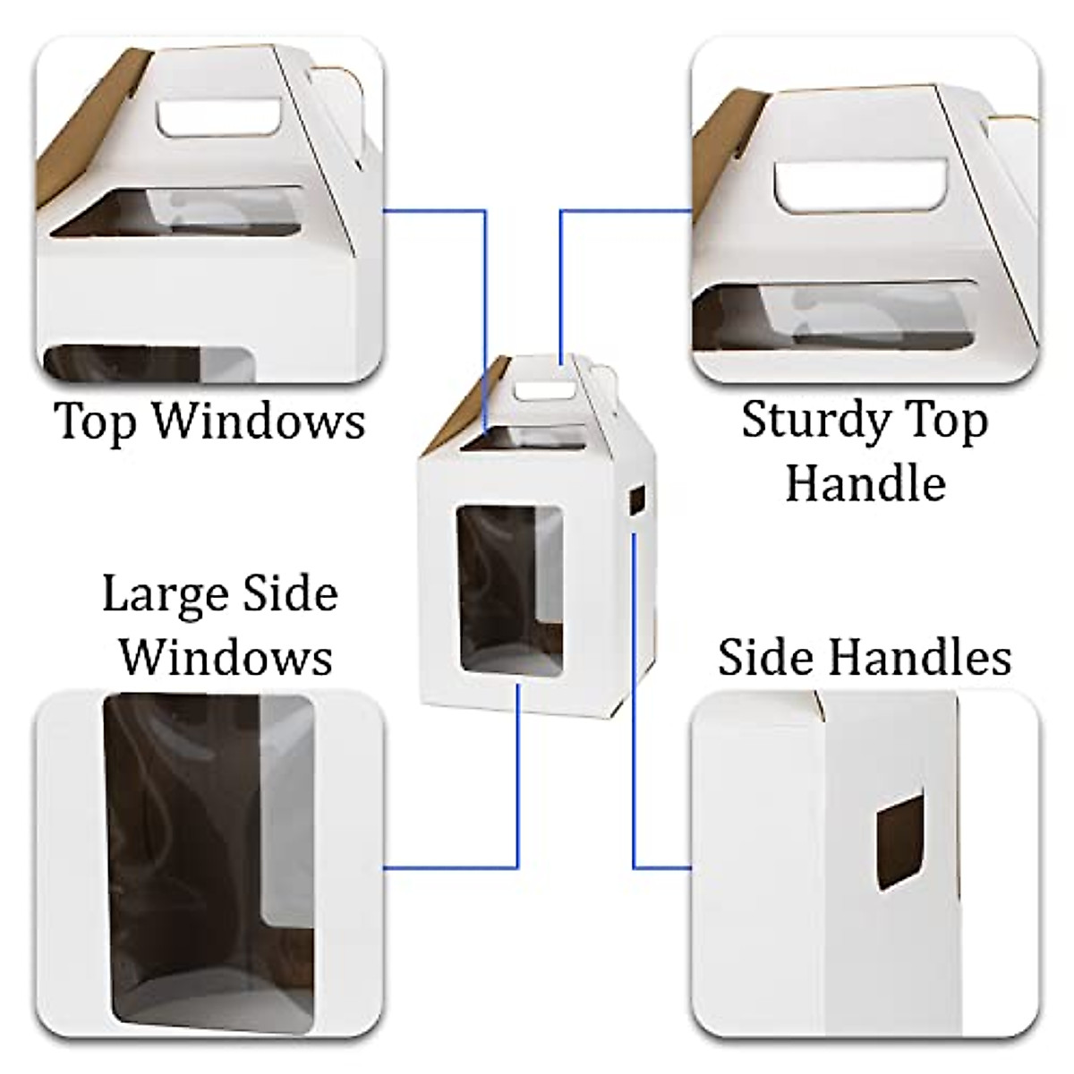 CAKINBOX Tall Cake Boxes with window and Cake Boards in 2 sizes 14x14x16 & 16x16x18 Tall Cake Carrier, Tiered Cake Box, Layer Cake Box, tier cake boxes, large cake box (PACK 4)