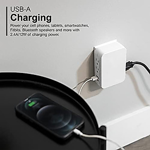 GE Pro 5-Outlet Extender with 2 USB Ports, Surge Protector, Side Access, Wall Tap Adapter, 3-Prong, 860 Joules, 2.4 AMP/12 Watt Ultra-Charge, Warranty, UL Listed, White, 39670