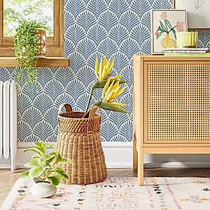 Cohoo Home Blue White Wallpaper Peel and Stick Wallpaper Boho Contact Paper for Cabinet Modern Wallpaper Self-Adhesive Wallpaper Leaf Leaves Geometric Wallpaper Bathroom Bedroom Waterproof 17.3“×393”