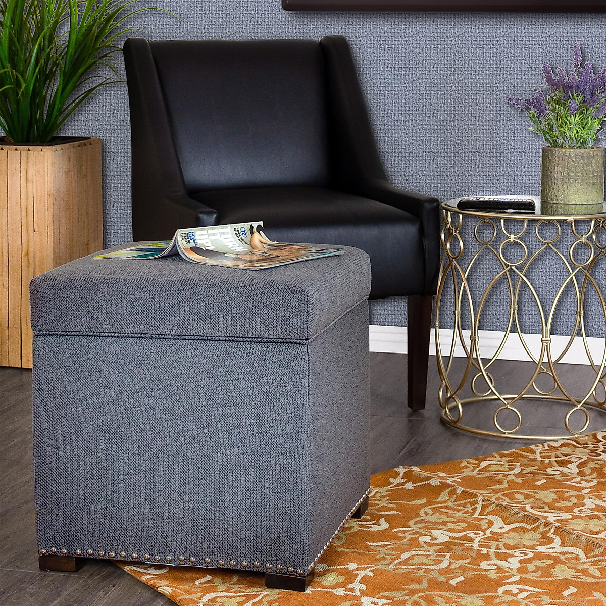 MJL Furniture Designs Tami Square Storage Ottoman, Fabric Upholstered Cube for Living Room, Bedroom or Dorm, Extra Seating Perfect for Small Spaces, 19 Inch, Grey