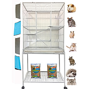 54" Large Wrought Iron 4-Tiers Chew Proof Tight 1/2-Inch Bar Spacing Ferret Chinchilla Sugar Glider Rats Mouse Cage with Detachable Rolling Stand