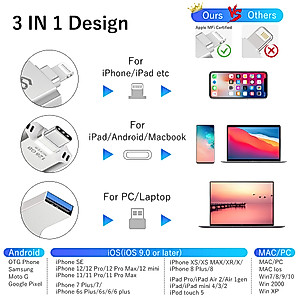 MFi Certified 128GB Photo-Stick-USB-Flash-Drive iPhone-Photo-Storage-Stick USB C iPhone-Flash-Drive-for-Photos External-Storage-iPhone-Thumb-Drive Memory-Stick-for-Android iPad iPhone-Photo-Transfer