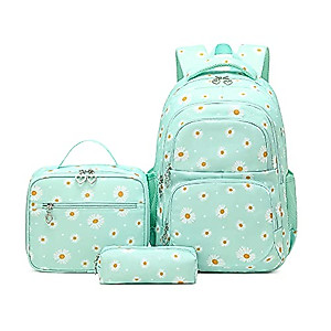 ZHANAO Daisy-Print School Backpack Set with Lunch Kits Bookbag for Teenager Girls 3pcs Gradient SchoolBag for Primary Student
