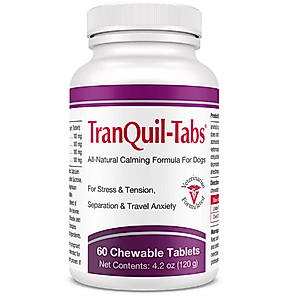 TranQuil-Tabs for Dogs - Contains Chamomile, L-Tryptophan, and Melatonin - Relieves Stress and Tension - Ease Travel and Separation Anxiety - 60 Tabs