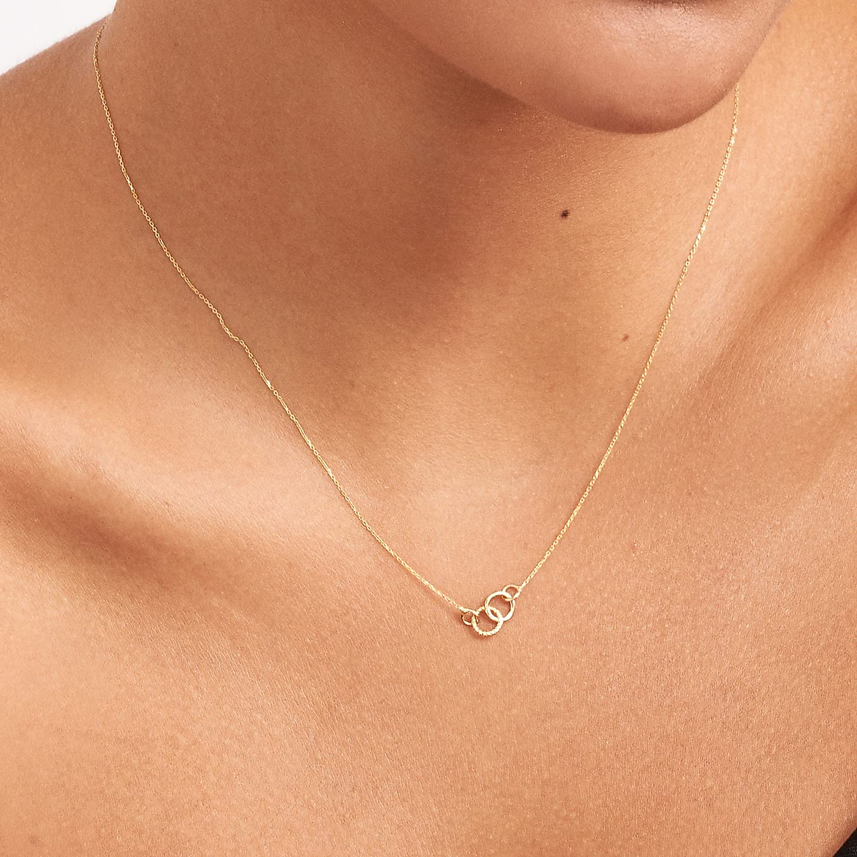 14k Real Gold Interlocking Circles Necklace for Women | 14k Gold Rings Necklaces | Intertwined Circles Pendant Necklaces | Dainty Round Geometric Jewelry | Gifts for Mom, 18"