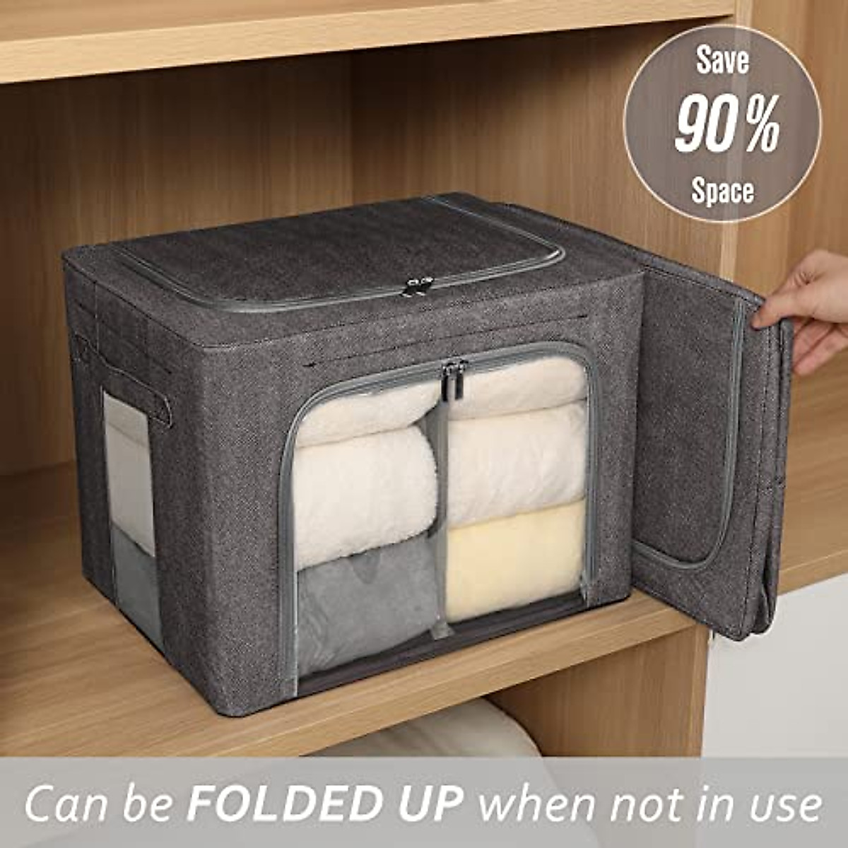 2Pack Stackable Storage Bins Oxford Frame Storage Box with Clear Window, Label Holder, Durable Carry Handles (36L,Grey)