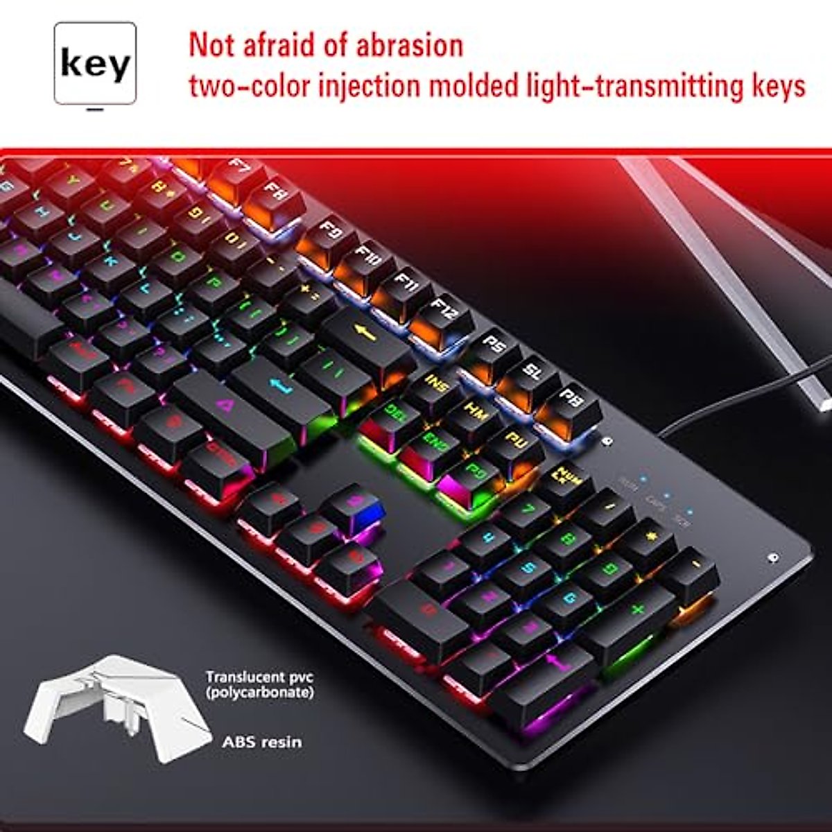 HAMIO Mechanical Gaming Keyboard with 9 RGB LED Rainbow Backlit 100% Anti-ghosting Keyboard with Blue Switches for Windows PC/MAC Games (Back（Square keycap）)