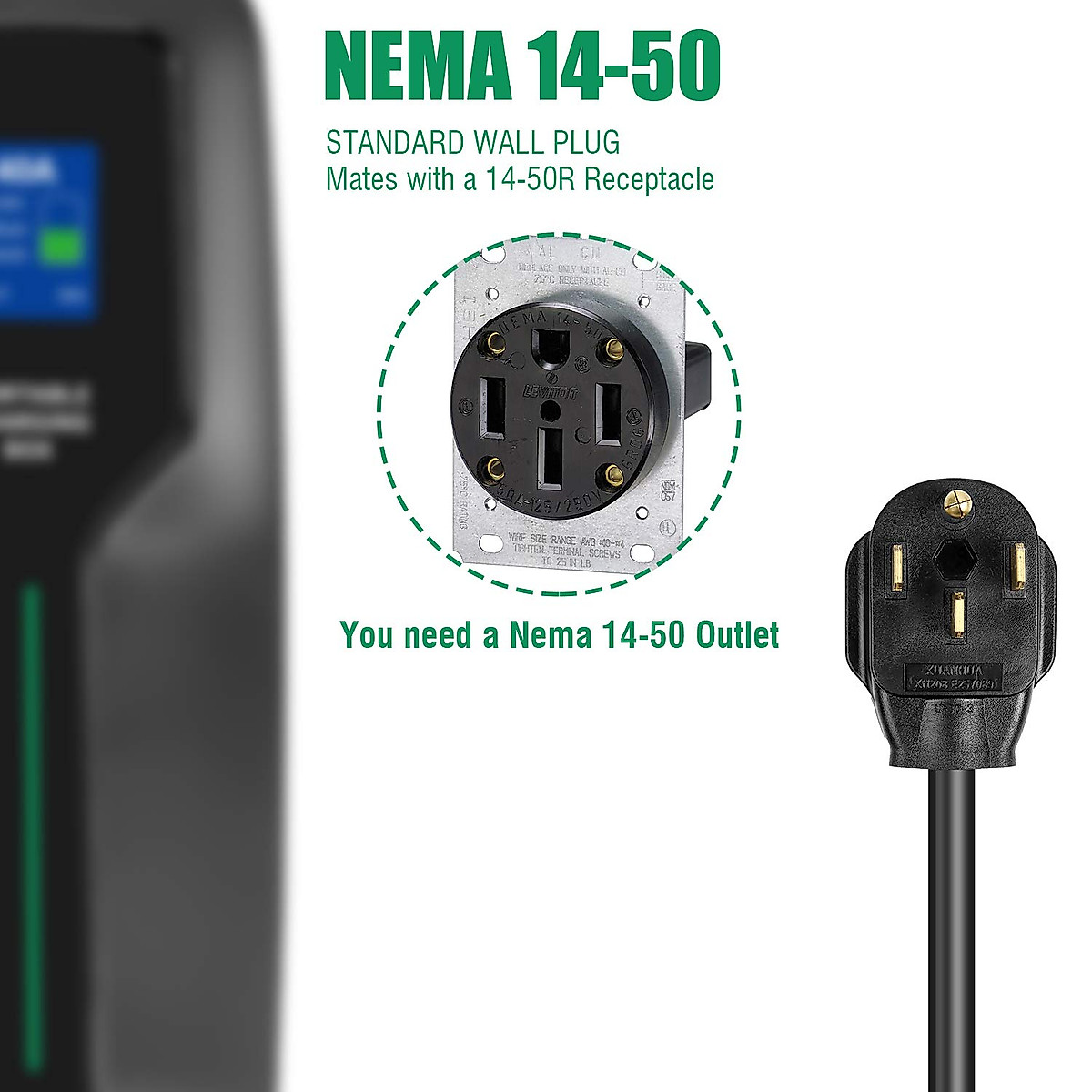 LEFANEV 40Amp EV Charger Level 2,25ft NEMA 14-50 9.6KW Portable Electric Vehicle Charging Station for Electric and Hybrid Vehicles