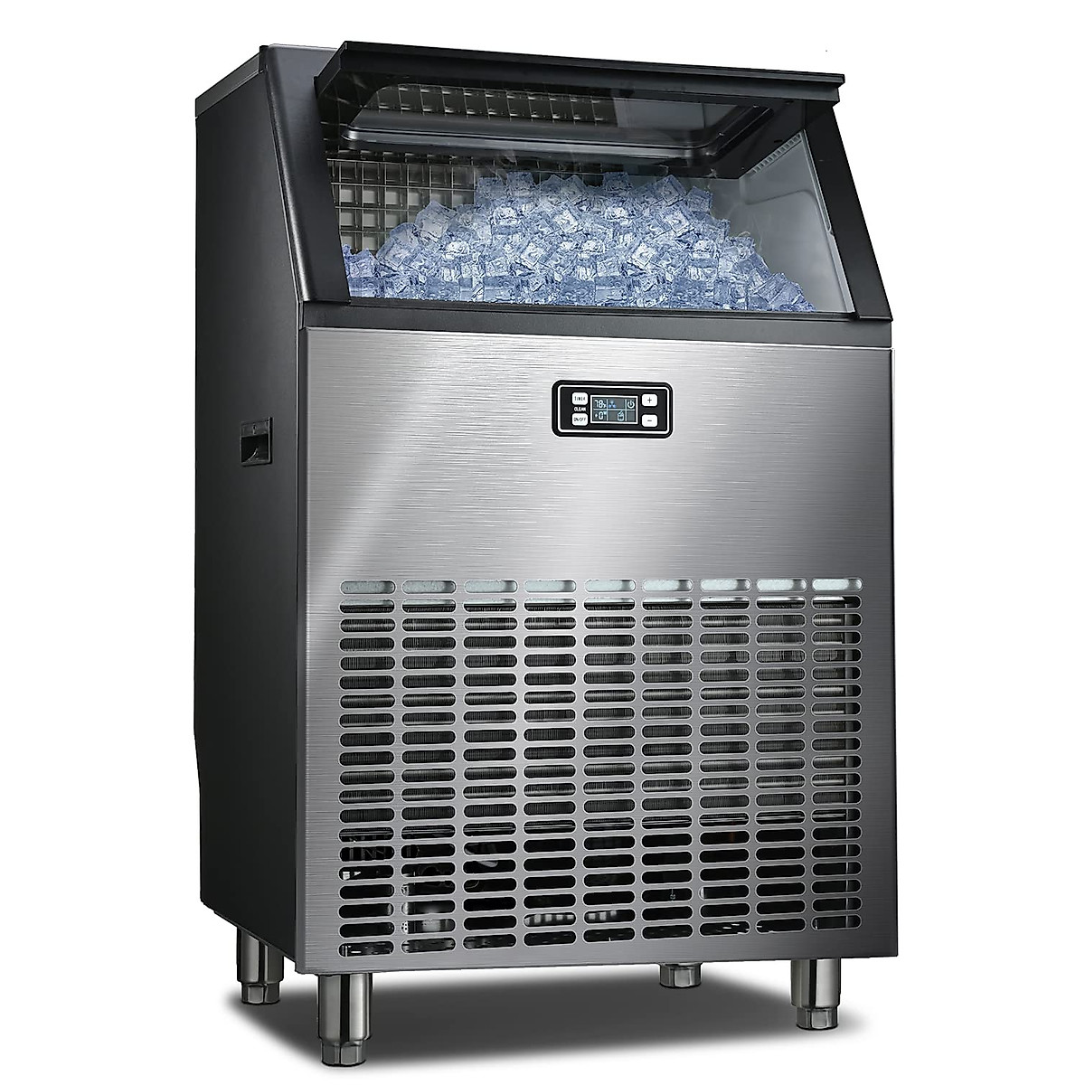 Commercial Ice Maker Machine Self Clean, 200lbs/24H Stainless Steel Ice Machine 105 Cubes/Batch in 11-18 Minutes with 48lbs Ice Storage Bin, Freestanding Ice Maker for Restaurant/Home/Food Truck