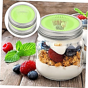 DOITOOL 2pcs Mason Jar Lids Canning Kit Jar Sprouter Lids Sprouting Jar Strainer Lids Sprouting Strainer Screen Sprout Maker for Home Sprouting Lid Sprouting Jar Lids Green Glass Bottle