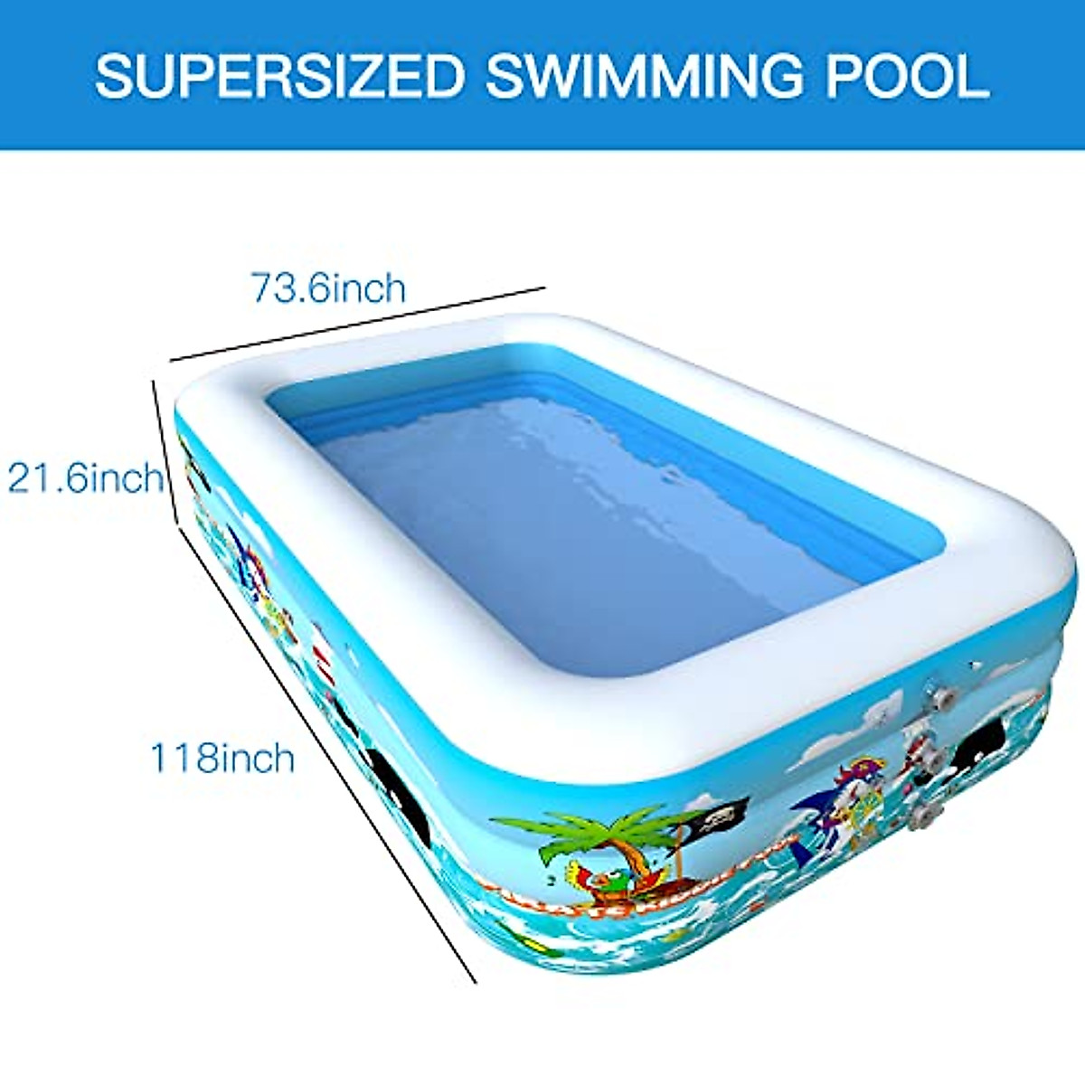 Inflatable Pool, Inflatable Pool for Kids and Adults, 120" X 72" X 22" Oversized Thickened Family Swimming Pool for Kids, Garden, Backyard, Summer Water Party, Contains Inflatable Basketball (Stand)