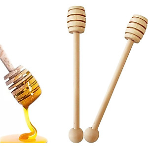 2 Piece Wooden Honey Dipper Mixing Stirrer Honey Drizzler Stick Smooth Honey Drizzle Mixing Wooden Wand Spoon (6.2 inches)