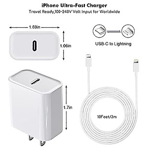 iPhone Fast Charger, 10 FT Long [Apple MFi Certified]USB C to Lightning Cable 10 Foot Cord with 20W Type C Wall Charger Block Plug Box Power Adapter Compatible for iPhone 14/13/12/11/Pro/Max/X/SE/iPad