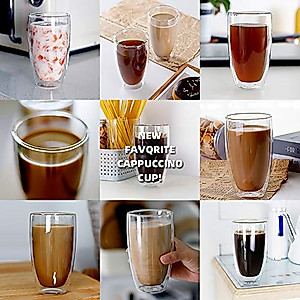 CNGLASS Double Wall Thermo Glass Cup 13.5 oz,Insulated Glass Coffee Set of 2