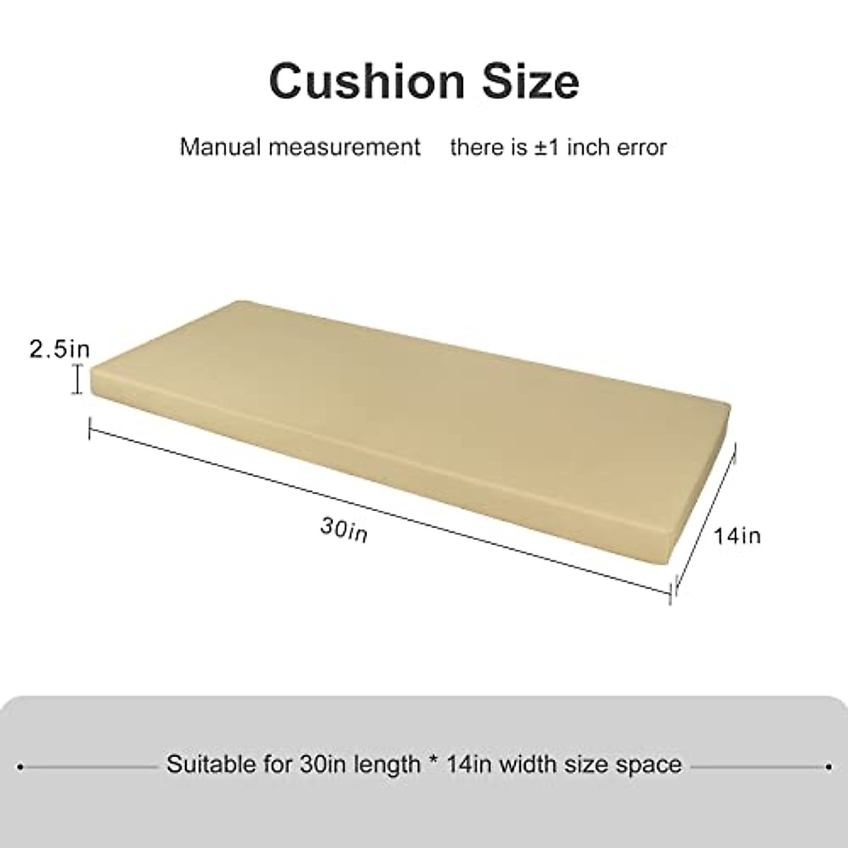 RULAER 30x14x2.5inch Bench Cushion for Indoor Outdoor Furniture Durable UV Resistant Lounge Patio Seat Pad Anti-Slip Garden Cushions (Beige Zippered for Easy Clean