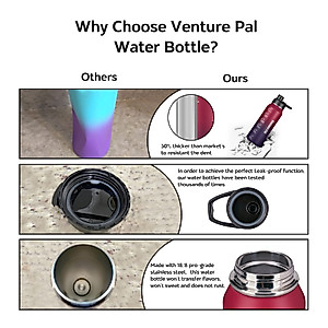 Venture Pal Insulated Water Bottle, 32oz Leak-Proof Vacuum Thermos with Strainer, Straw & Spout Lid for Sports