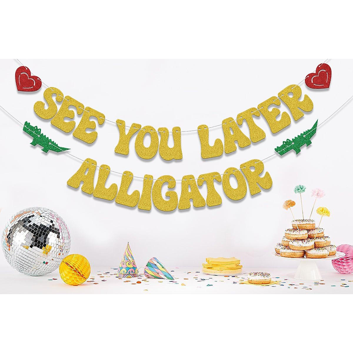 KEWUFD See You Later Alligator Banner, I'm Retired Ask Someone Else Funny Decoration Supplies for Goodbye/Retirement/Farwell/Graduation Party Gold Glitter
