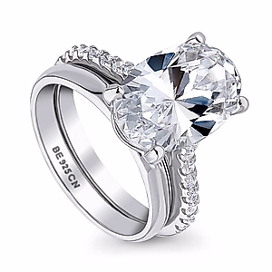 BERRICLE Sterling Silver Solitaire Wedding Engagement Rings 5.5 Carat Oval Cut Cubic Zirconia CZ Ring Set for Women, Rhodium Plated Size 8