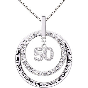 ALOV Jewelry Sterling Silver 50th Birthday It Took 50 Years of Life Journey to Become This Fabulous and the Best is Yet to Come Cubic Zirconia Pendant Necklace