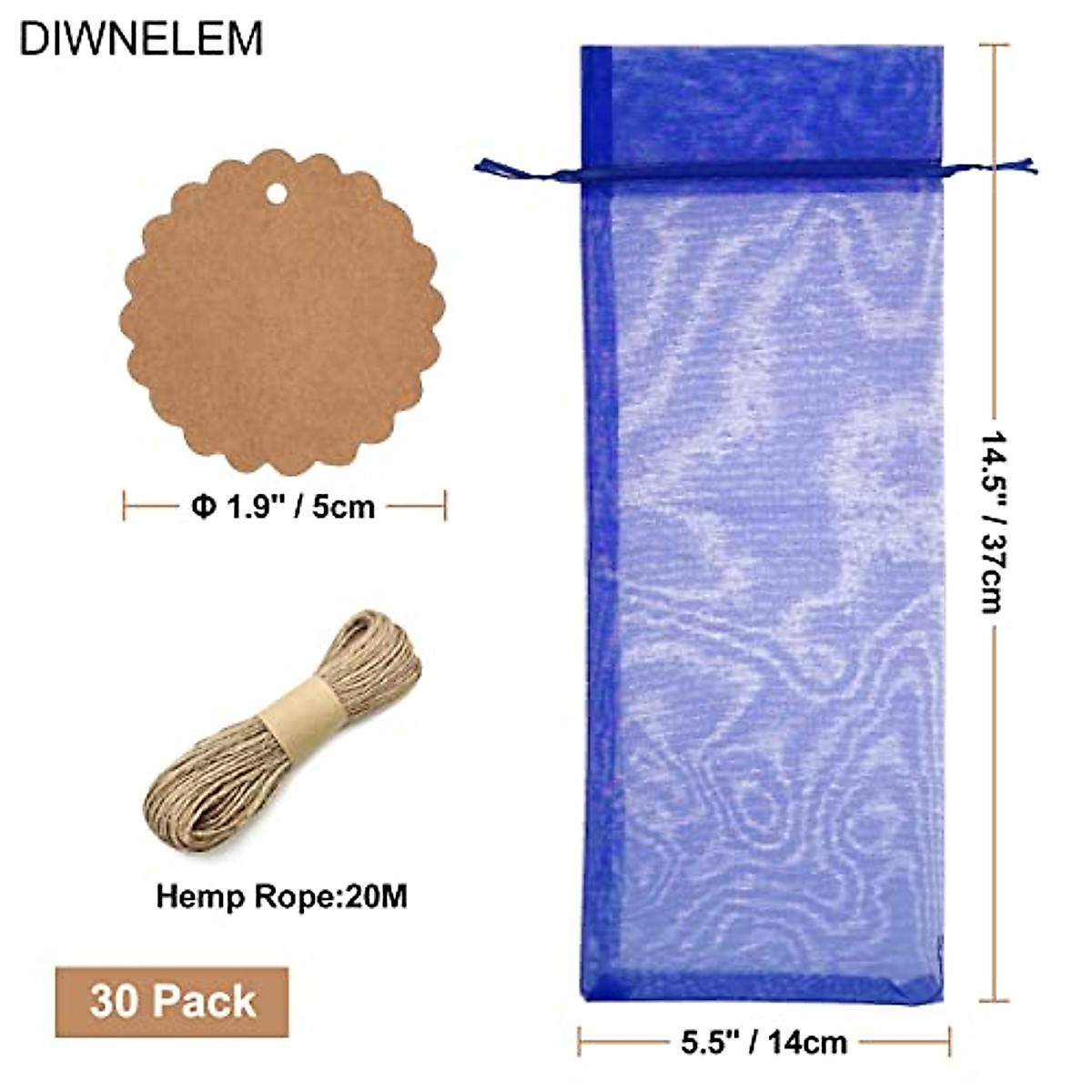 DIWNELEM 30 Pack Organza Wine Bottle Bags Organza Wine Gift Bags with Drawstring Wine Wrapping Bags for Birthday,Wedding,Baby Shower,Party Favors,Festivals,Decorations (Blue)