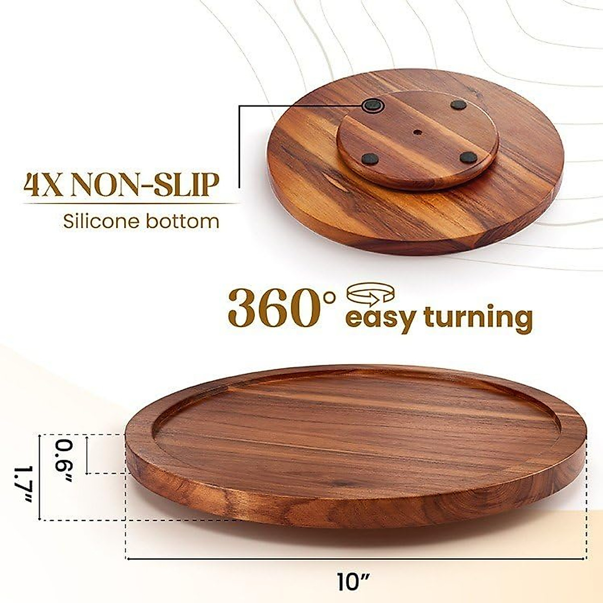 TIDITA 10" Acacia Lazy Susan Organizer for Cabinet - Wooden Lazy Susan Turntable for Table - Wood Kitchen Turntable Storage Food Bin Container for Pantry, Fridge, Countertop