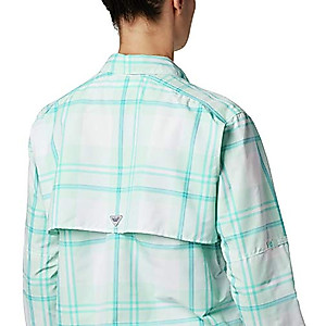 Columbia Women's Super Bahama Long Sleeve Shirt, Light Mint Plaid, 2X